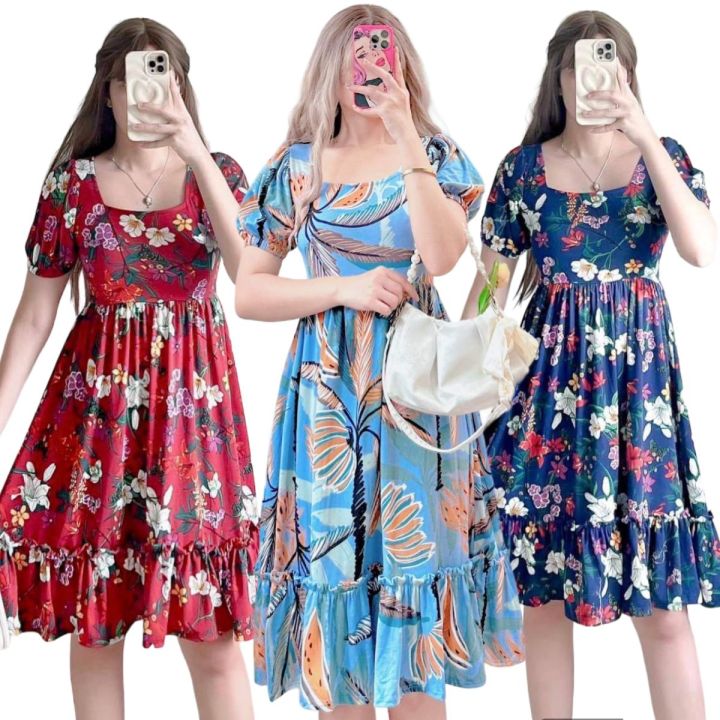 LESEKA:Square Neck Puff Dress Floral For Womens./Ladies High Quality ...