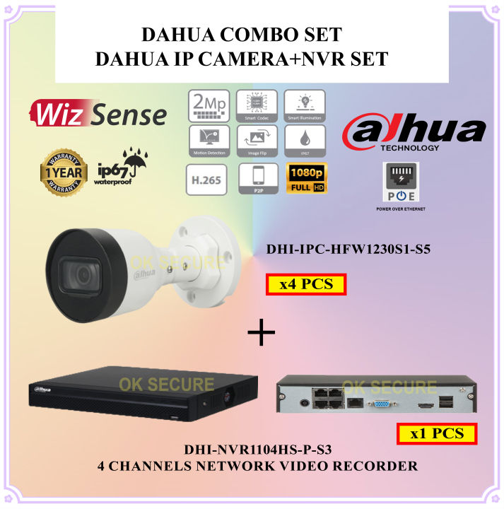 Dahua NVR + Camera Combo Full Set 1080P 4CH DVR + 2MP IP Camera | Lazada