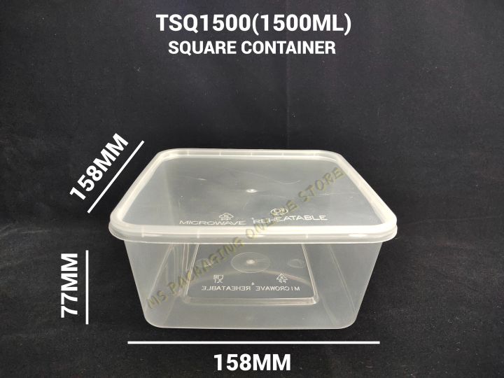 TAGE TSQ1500 Square Container with Lid (50set±)/(1500ml) Disposable Plastic Food Container | Lazada
