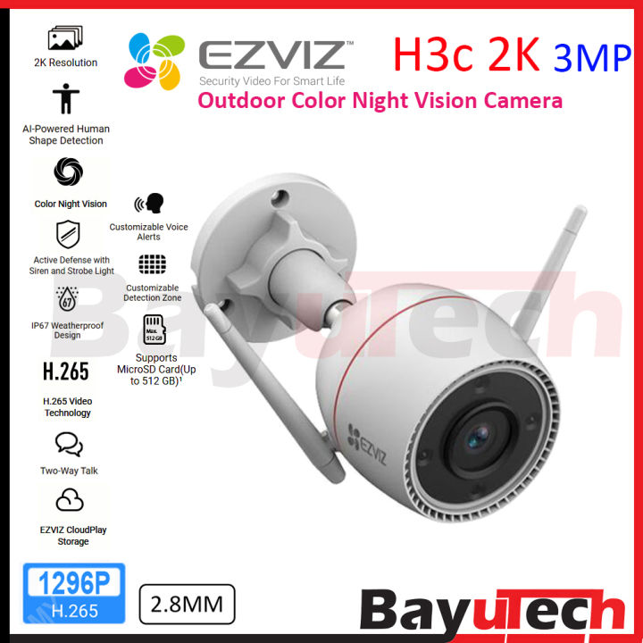 EZVIZ H3C 3MP 4MP C3TN OutPro C3W 2K 32/64/128GB AI-Human Detection ...
