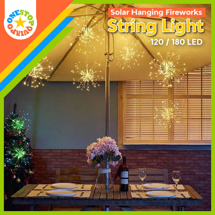 OSQ 120/180LED Hanging Solar Outdoor Decorative Firework String Lights ...