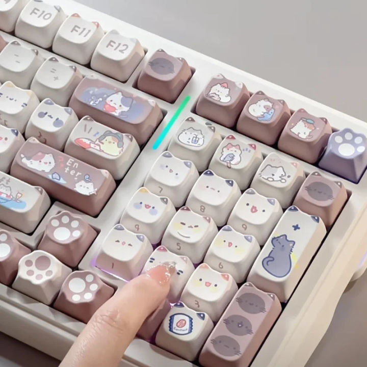 ชุดคีย์ของขวัญสั่งทำน่ารักแมวสีชมพู Keycap ใหม่ MAO Keycap ตารางความ ...