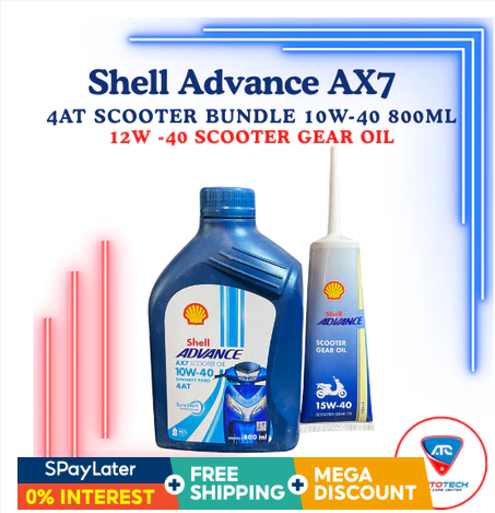 Motorcycle Engine Oil 10W-40 Advance 4T AX7 800ml Semi Synthetic Shell ...