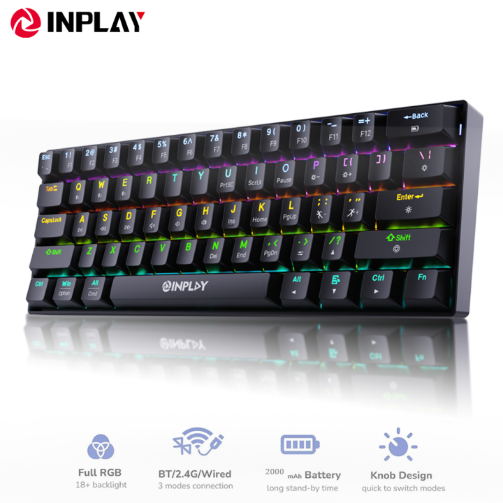 Inplay 61 Key Wireless Bluetooth Mechanical Keyboard Tri-Mode With ...