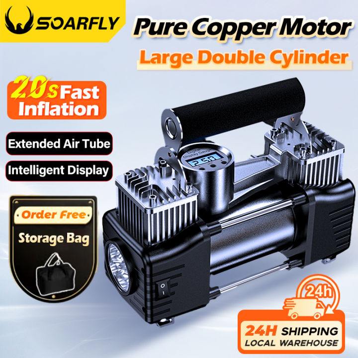 HEAVY DUTY Double Cylinder Portable Car Tyre Inflator Air Pump 12V Air ...