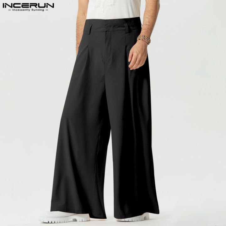 INCERUN Men Lace Up Solid Color Pants Joggers Streetwear Wide Leg ...