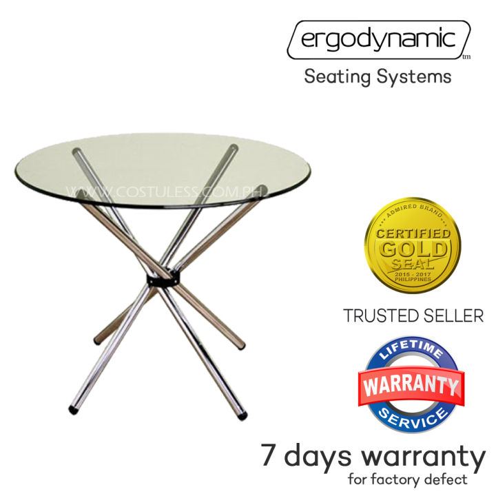 Ergodynamic GT-90R 90cm Diameter Round Glass Chopstick Dining Table ...