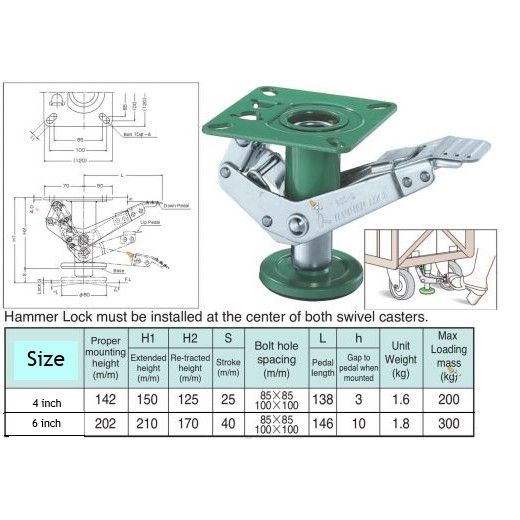 US OR JAPAN HIGH QUALITY FLOOR LOCK FOR CASTOR WHEEL TROLLEY / KUALITI US ATAU JEPUN LOCK ...