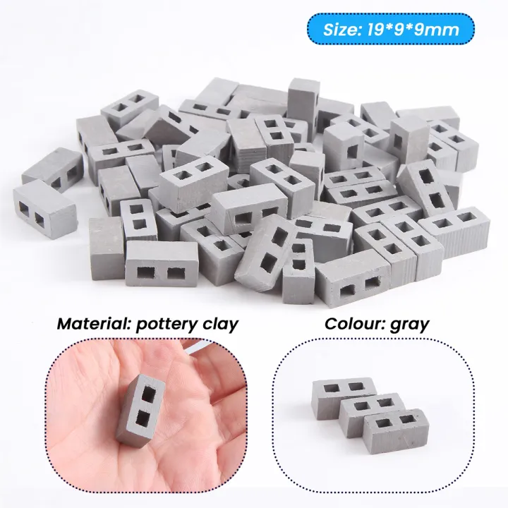 60 Packs Cinder Blocks 1/12 Scale Mini Bricks Concrete Miniature Bricks ...