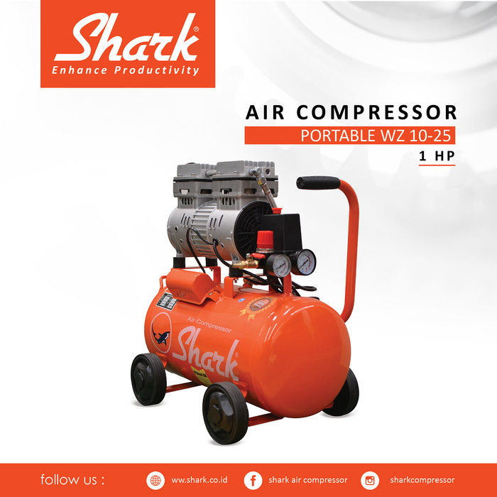 Kompressor Oilless 1HP (Motor Tembaga) Shark Compressor Portable 1 HP ...