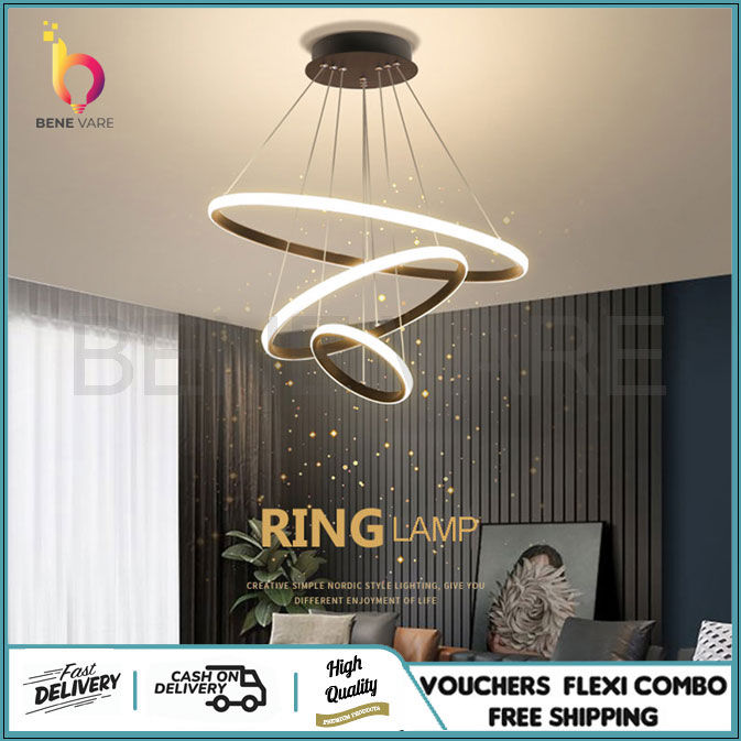 LED Chandelier Mordern Luxury 3 Ring Pendant Light Elegant Circle ...