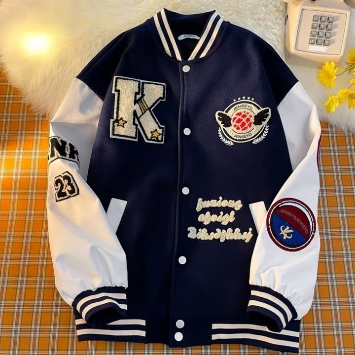 American Varsity Jacket Vintage Letter Embroidered Jacket Bomber Jacket ...
