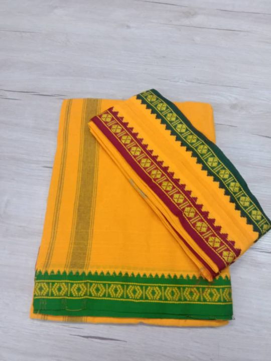 MEN'S TRADISIONAL COTTON COLORED VESHTI / DHOTI (Dark yellow) | Lazada