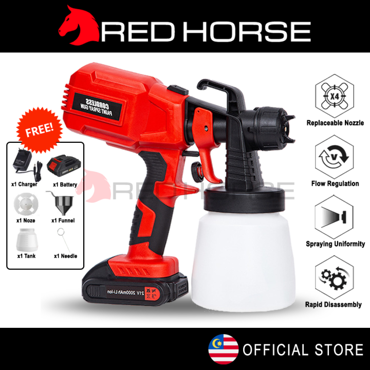 RED HORSE 21V Cordless Electric Paint Spray Gun 1200W 800ml High Power ...