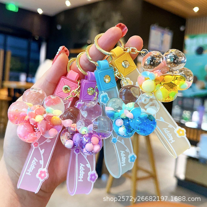 Colorful bead oil truck keychain pendant transparent acrylic quicksand ...