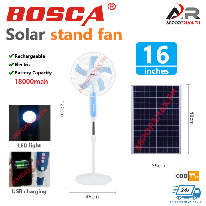 BOSCA SOLAR STAND FAN 16 INCHES WITH BUILT-IN FLASH LIGHT BSF-888 ...