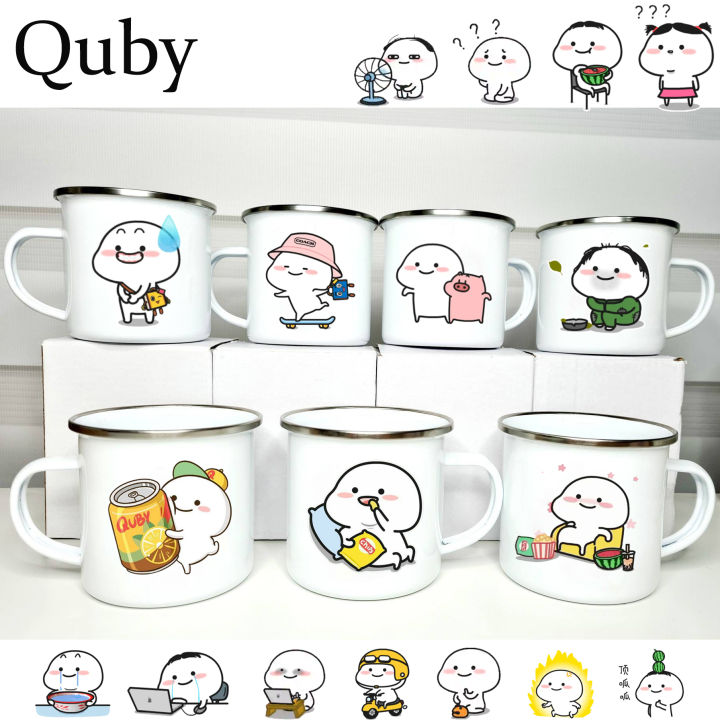 NEW QUBY Cartoon Enamel Mug Cute Coffee Mug Funny Water Enamel Cup QUBY ...