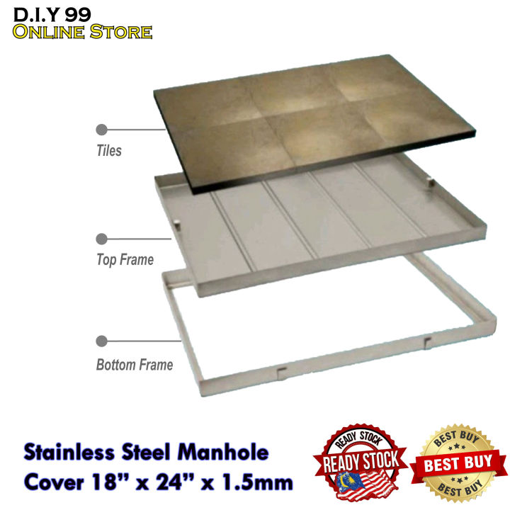 Stainless Steel Manhole Cover 18" L x 24" W x 1" H For Tiling Works ...