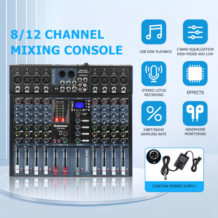 Audio Mixer 8 12 Channel Audio Interface With XLR /6.35 MM Jack With ...