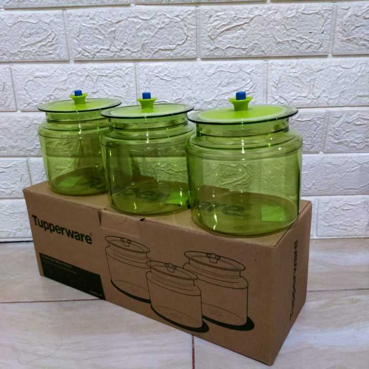 Tupperware counterpart kapasitas 900 ml warna hijau set 3 pcs toples cantik / toples lebaran ...