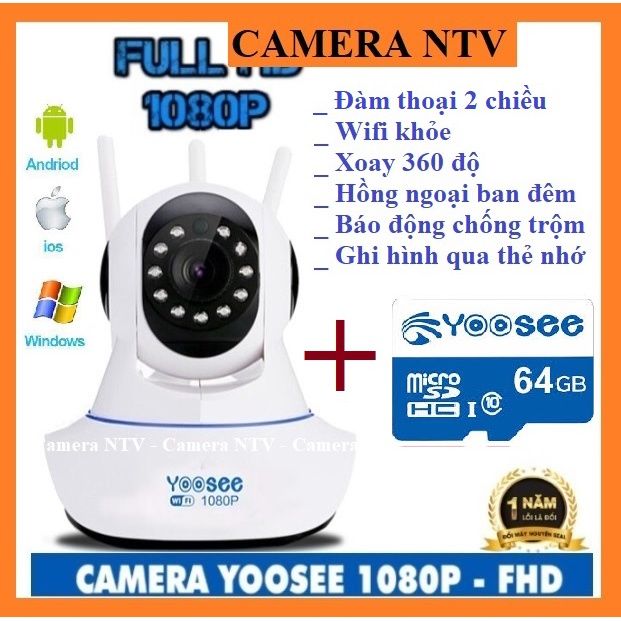 Camera Yoosee 3 Anten IP Wifi HD1080 HÌNH ẢNH SĂC NÉT, KÈM THẺ NHỚ ...