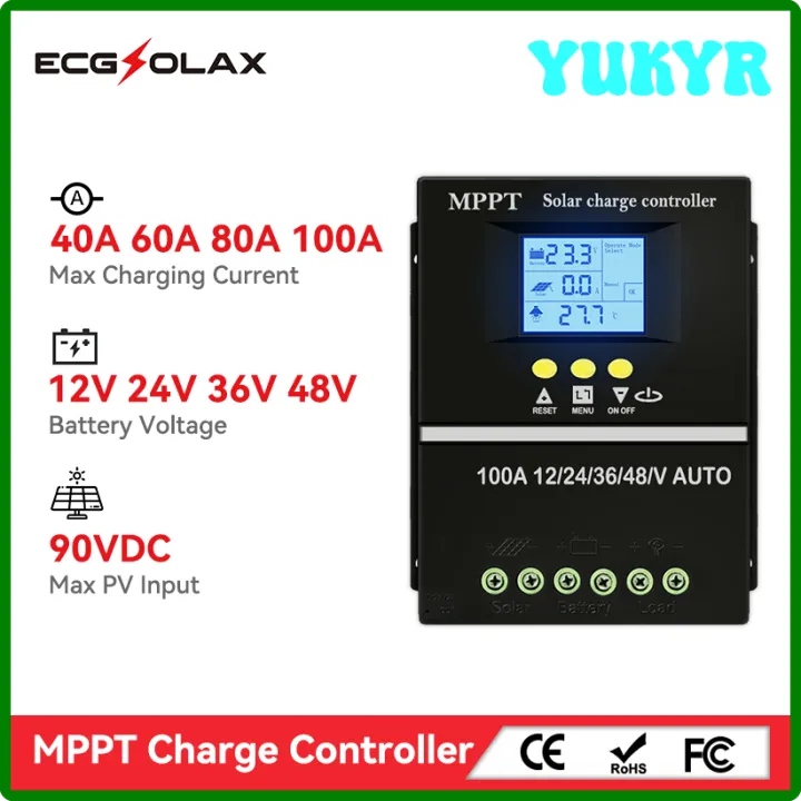 YUKYR ECGSOLAX 40A 60A 80A 100A MPPT Solar Charge Controller 12V 24V 36V 48V Auto With Dual USB ...