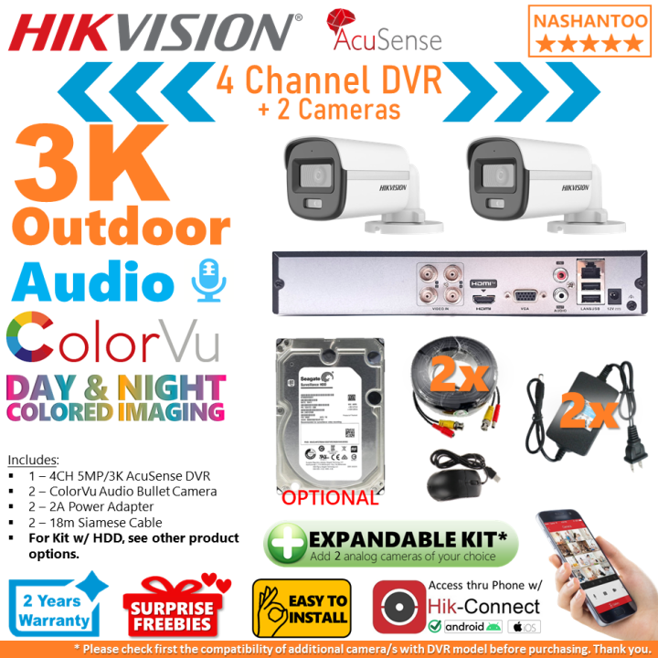 Hikvision 4Channel 3K (New 5MP 16:9) 2Cameras AcuSense ColorVu Audio ...