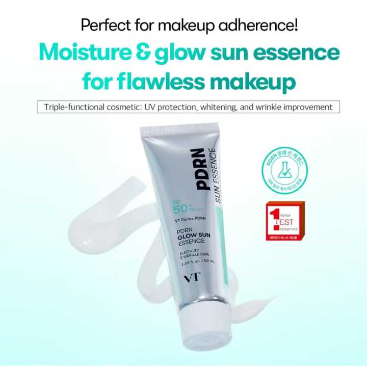 [VT] PDRN Glow Sun Essence 50ml Sun screen Vegan PDRN No White Cast ...