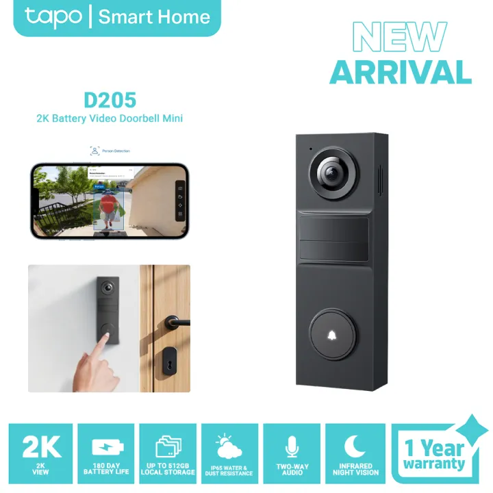 TP-Link Tapo D205 2K Mini Video Doorbell Camera Full Color Night Two ...