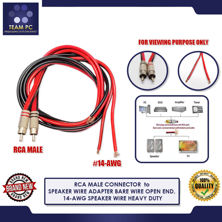 RCA MALE CONNECTOR to SPEAKE WIRE ADAPTER BARE WIRE OPEN END, 14-AWG ...