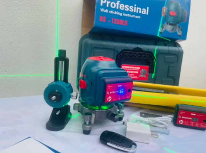 Máy cân bằng laser 12 tia bos com bs 1288 LD mới nhất có đèn báo pin ...