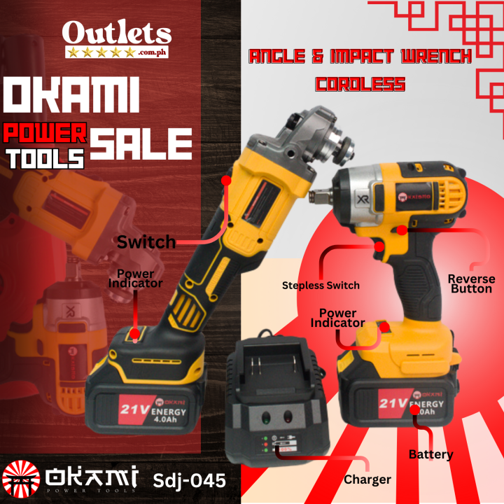 OKAMI JAPAN ANGLE & IMPACT WRENCH CORDLESS SET | Lazada PH