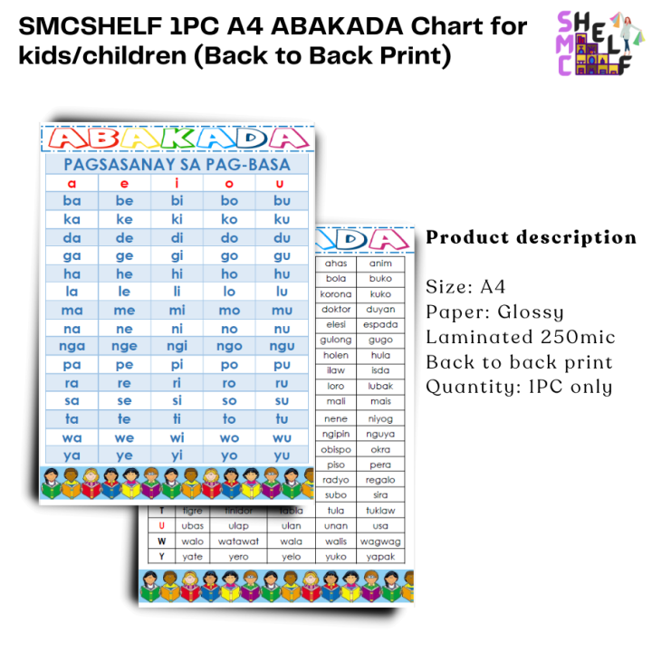 SMC SHELF 1PC Abakada A4 Chart for kids, school learning, educational ...
