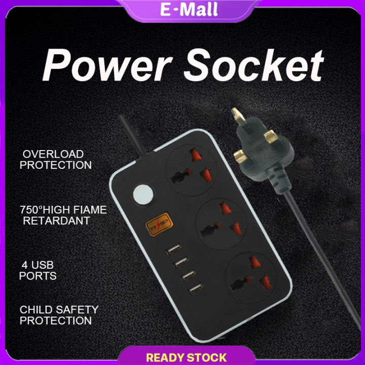 Universal Power Strip USB Ports Power Socket Extension With Surge Protector Adapter Socket ...