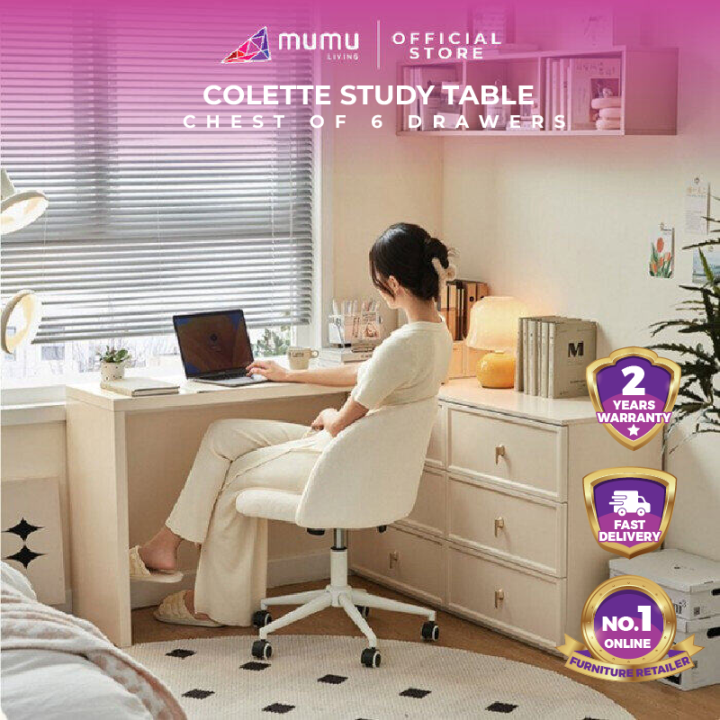 [MUMU Living] Colette Study Table with Chest of 6 Drawers | Lazada