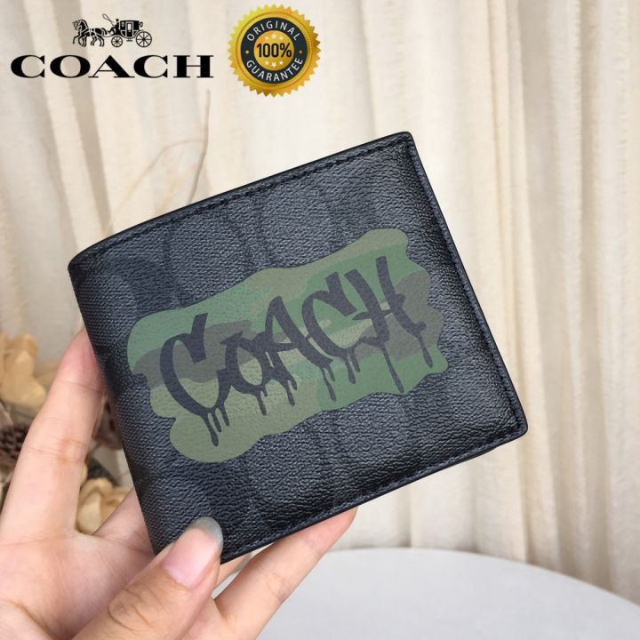 Coach wallet men fashion short wallet multi-card graffiti pattern ...