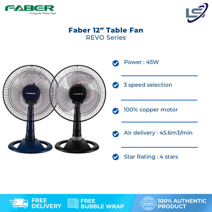 FABER 12" Table Fan FTF REVO 9112GR / FTF REVO 9012BU | 3 Speed | 100% ...