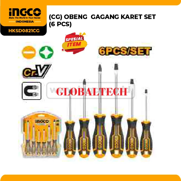 INGCO HKSD0628 OBENG SET 6PCS OBENG INDUSTRI SCREWDRIVER SET 6PCS ...