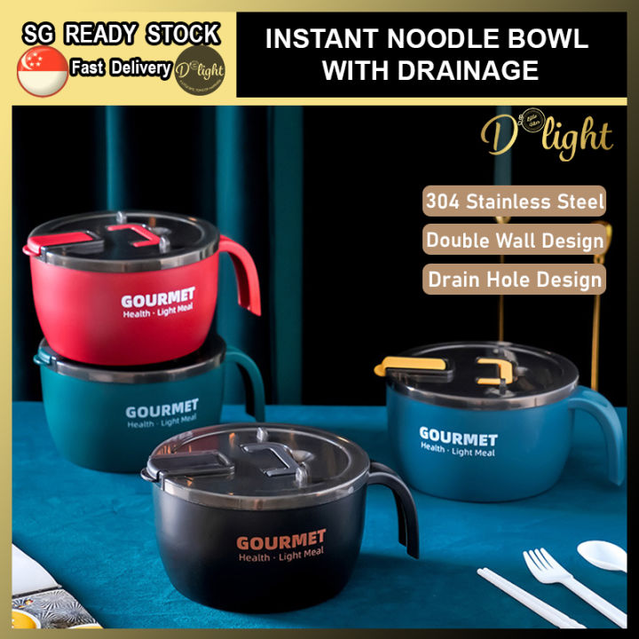 Classic 304 Stainless Steel Instant Noodle Bowl with Lid Handle Lunch Box Rice Bowl Dinnerware ...