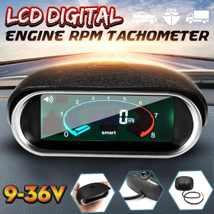 12V Universal Car LCD 50-9999RPM Stepper Tachometer Digital Engine Tach ...
