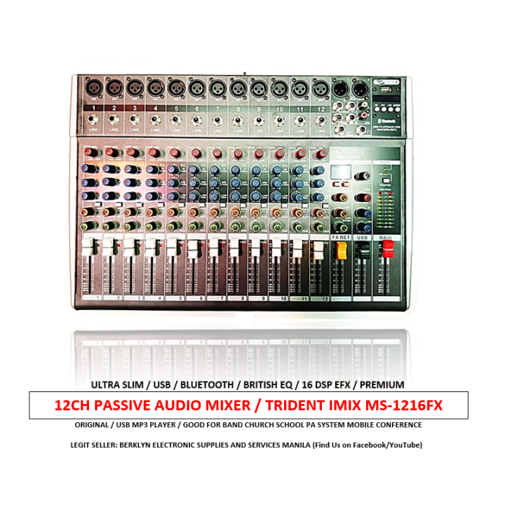 TRIDENT IMIX MS-1216 FX / 12CH AUDIO MIXER / ULTRA SLIM / USB BLUETOOTH ...