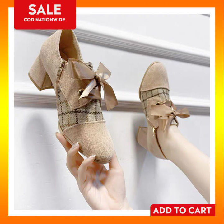 F-1 New Retro Style Lace-Up Zipper Thick-Heel Shoes | Lazada PH