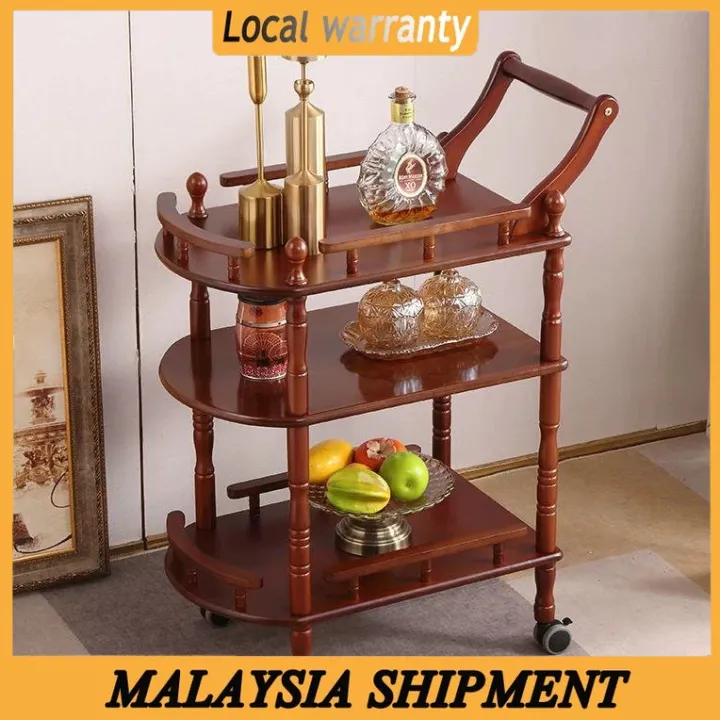 3 Tier Multi Functional Trolley Storage Rack With Wheels / Wooden ...