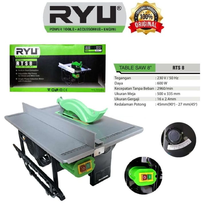 RYU Tekiro RTS 8 Mesin Table Saw/ Gergaji Kayu 200mm - Table Saw 8 Inch RYU RTS8 Gergaji Meja ...