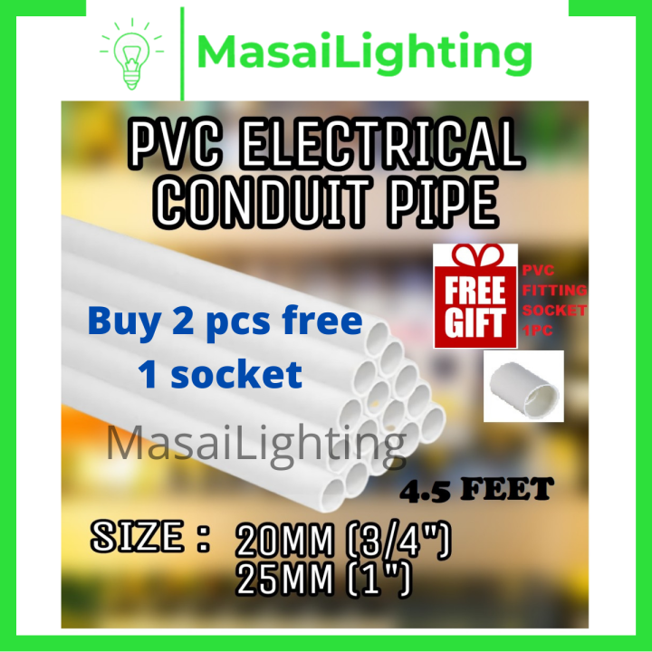 (SIRIM) READY STOCK 20mm 3/ inch / 25mm 1inch X 4.5ft PVC CONDUIT PIPE ...
