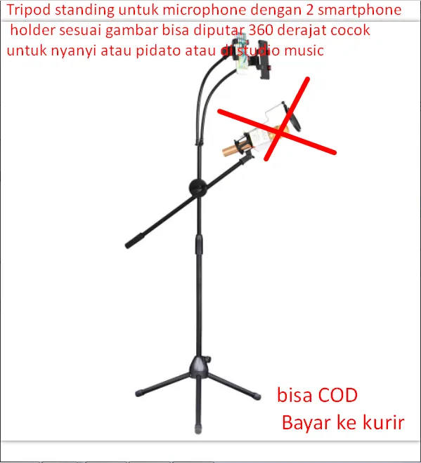 Tripod standing untuk microphone dengan 2 smartphone holder sesuai ...