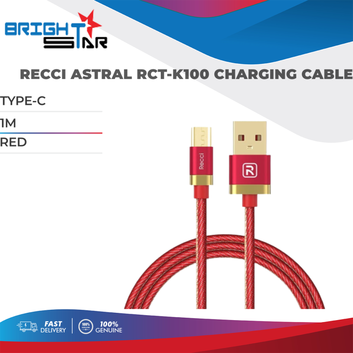 RECCI ASTRAL RCT-K100 CHARGING CABLE / TYPE-C / 1M / RED / 6 MONTHS WARANTY | Lazada