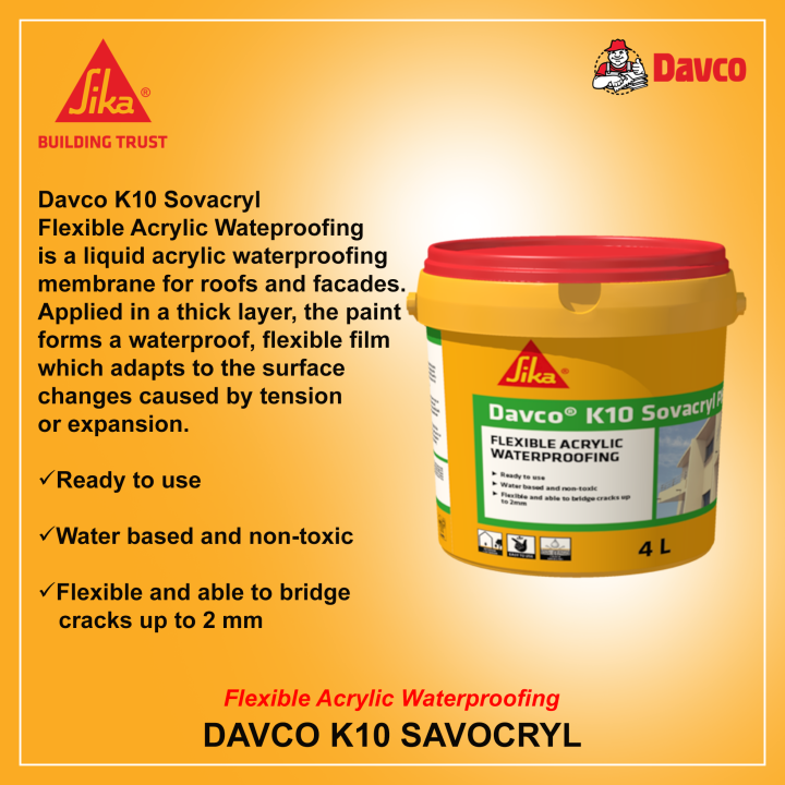 Davco K10 Sovacryl 4L Flexible Acrylic Waterproofing Beige Gray White ...