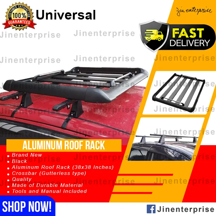 UNIVERSAL 38x38 ALUMINUM ROOF RACK TOPLOAD CARGO CARRIER (BLACK) with ...