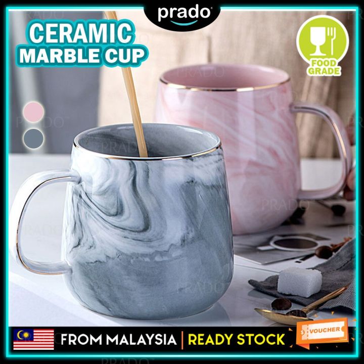PRADO Malaysia 400mL Luxury Marble Ceramic Cup Gold Plated Handle Mug ...